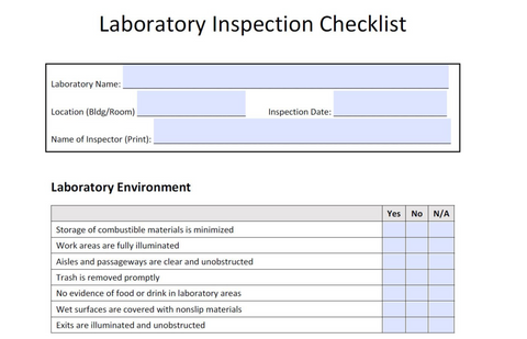 Laboratory Inspection Checklist – Fume Hood Testers Catalog